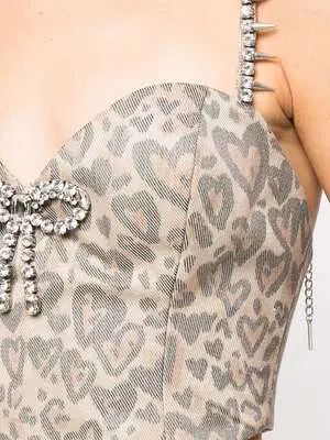 AREA Heart Leopard-print Bustier Top