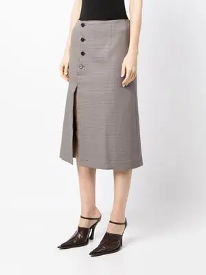 Rokh Houndstooth Midi Skirt - Brown
