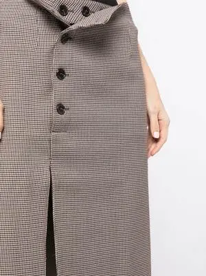 Rokh Houndstooth Midi Skirt - Brown