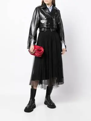 Rokh Cropped Leather Biker Jacket