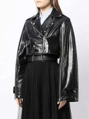 Rokh Cropped Leather Biker Jacket