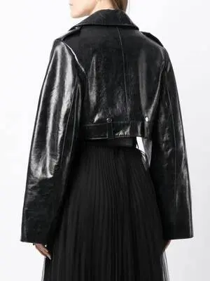 Rokh Cropped Leather Biker Jacket