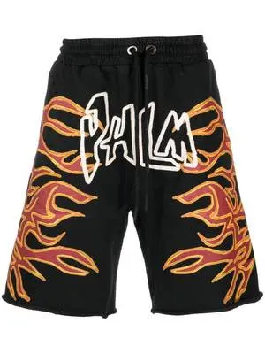 Palm Angels Graffiti Flames Logo-print Shorts - Black