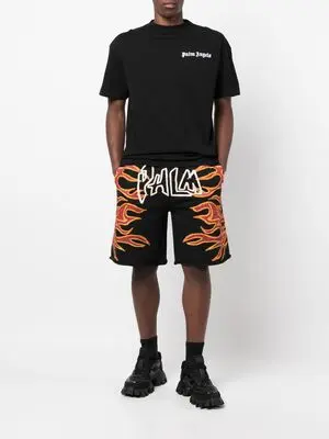 Palm Angels Graffiti Flames Logo-print Shorts - Black