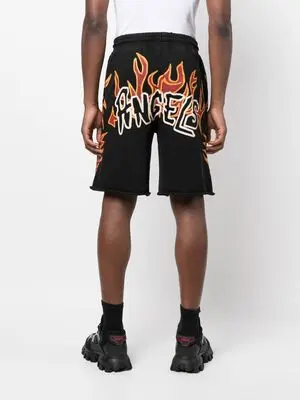 Palm Angels Graffiti Flames Logo-print Shorts - Black