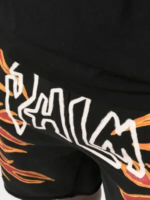Palm Angels Graffiti Flames Logo-print Shorts - Black