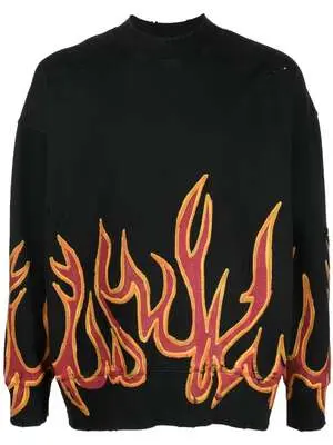 Palm Angels Graffiti Flames Distressed Sweatshirt