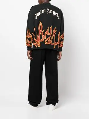 Palm Angels Graffiti Flames Distressed Sweatshirt