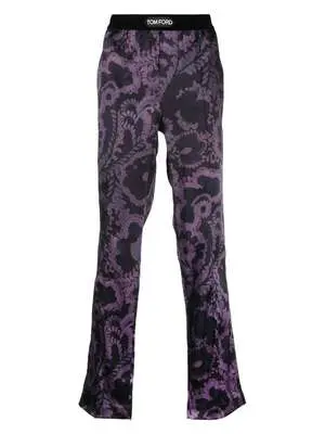 TOM FORD Floral-print Stretch-satin Trousers - Purple