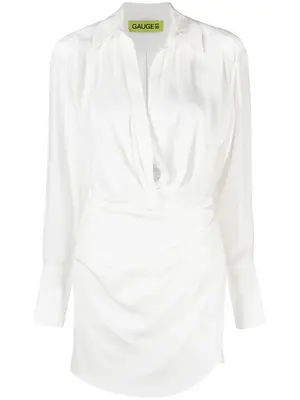 Gauge81 Silk Draped Shirt Dress - White