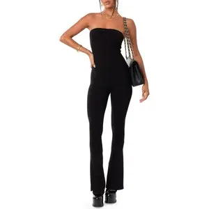 EDIKTED Melina Side Slit Strapless Flare Jumpsuit