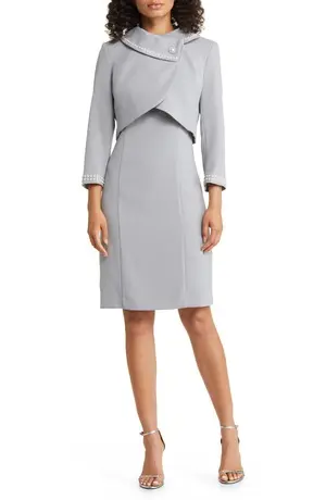 TAHARI ASL Jacket And Sheath Dress Grey