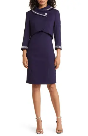 TAHARI ASL Jacket And Sheath Dress - Midnight Navy