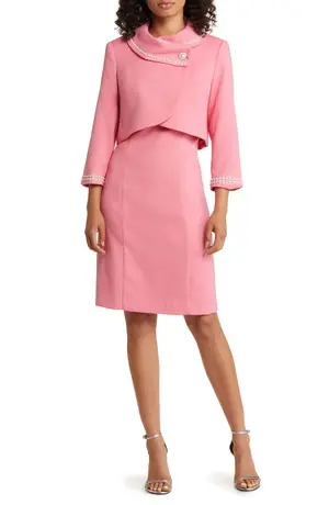TAHARI ASL Jacket And Sheath Dress Pink