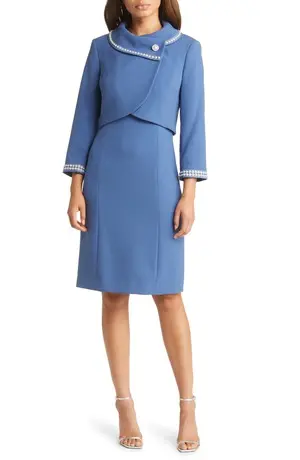 TAHARI ASL Jacket And Sheath Dress River Blue