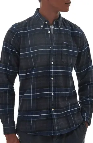 Barbour Kyeloch Tailored Fit Plaid Cotton Button-down Shirt Black Slate