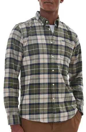 Barbour Kyeloch Tailored Fit Plaid Cotton Button-down Shirt Forest Mist