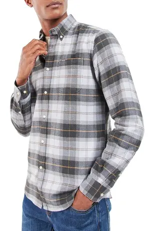 Barbour Kyeloch Tailored Fit Plaid Cotton Button-down Shirt Greystone