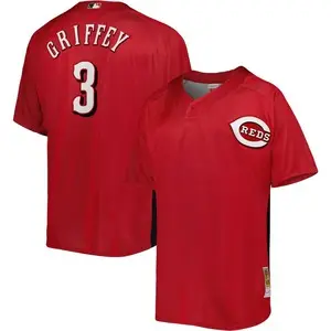 Mitchell & Ness Ken Griffey Jr. Cincinnati S Cooperstown Collection Mesh Batting Practice Button-up Jersey - Red