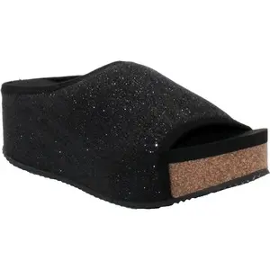 VOLATILE Festina Glitter Platform Slide Sandal - Black Fabric