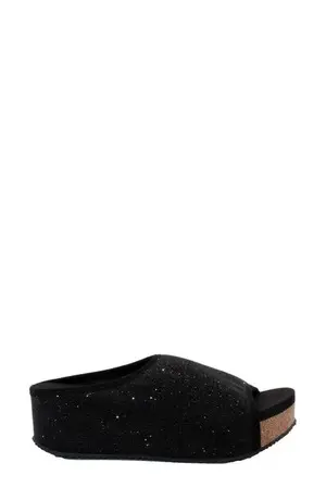 VOLATILE Festina Glitter Platform Slide Sandal - Black Fabric