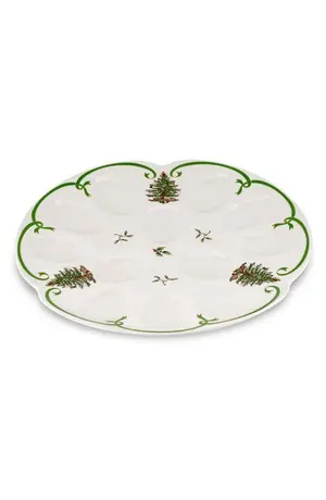 SPODE Christmas Tree Deviled Egg Platter - Green