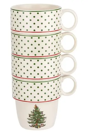 SPODE Set Of 4 Christmas Tree Mugs - Green