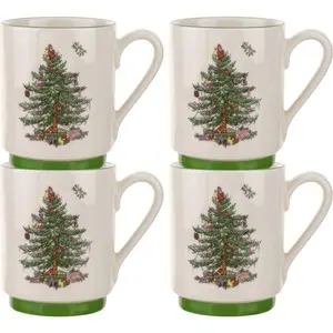 SPODE Christmas Tree Set Of 4 Mugs - Green