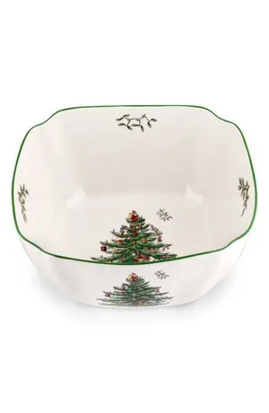 SPODE Christmas Tree Large Square Bowl - Green