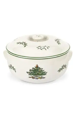 SPODE Christmas Tree Round Covered Baking Dish - Green
