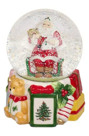 SPODE Christmas Tree Santa Claus Musical Snow Globe - Green