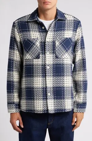 WAX LONDON Whiting Beatnik Button-up Overshirt - Marine