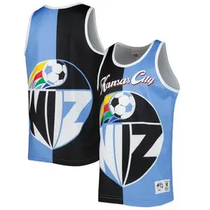 Mitchell & Ness Sky Blue Sporting Kansas City Sublimated Split Logo Tank Top - Black