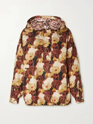 La DoubleJ Floral-print Hooded Shell Jacket - Brown