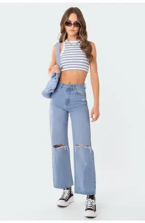 EDIKTED Lori Ripped Wide Leg Jeans