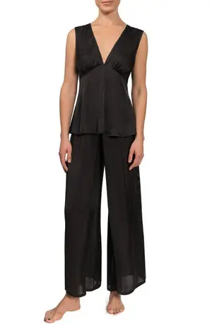 EVERYDAY RITUAL Wide Leg Satin Pajamas Black