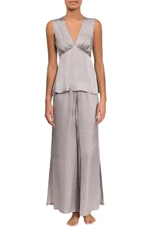EVERYDAY RITUAL Wide Leg Satin Pajamas - Oyster Grey