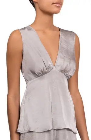 EVERYDAY RITUAL Wide Leg Satin Pajamas - Oyster Grey