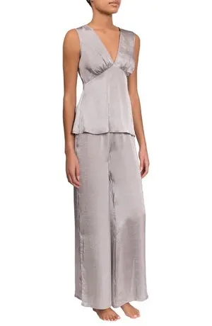EVERYDAY RITUAL Wide Leg Satin Pajamas - Oyster Grey