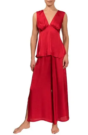 EVERYDAY RITUAL Wide Leg Satin Pajamas - Rouge