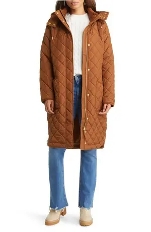 Joules Chatham Longline Quilted Puffer Jacket - Rust