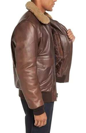 SCHOTT Cowhide Leather Bomber Jacket With Shearling Collar