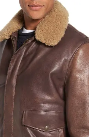 SCHOTT Cowhide Leather Bomber Jacket With Shearling Collar