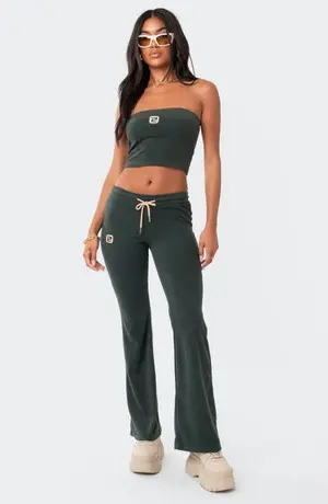 EDIKTED Terry Low Rise Flare Leg Pants