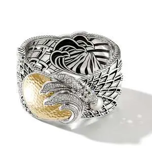 John Hardy Naga Bangle With Diamonds And Pearl - Silver
