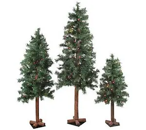NORTHLIGHT Set Of 3 Pre-lit Woodland Alpine Chr Stmas Trees - One-color