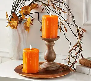 LIGHTSCAPES Set Of 2 Dripped Wax Flameless Led Candles - One-color