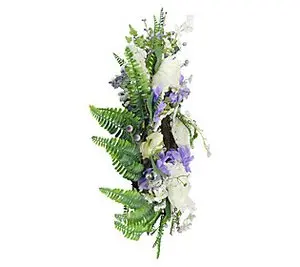 NORTHLIGHT Peony & Assorted Foliage Wreath Pur Ple & Cream