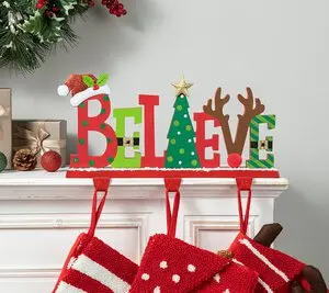 GLITZHOME 14.5'l 'believe' Christmas Stocking H Older