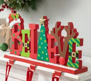 GLITZHOME 14.5'l 'believe' Christmas Stocking H Older